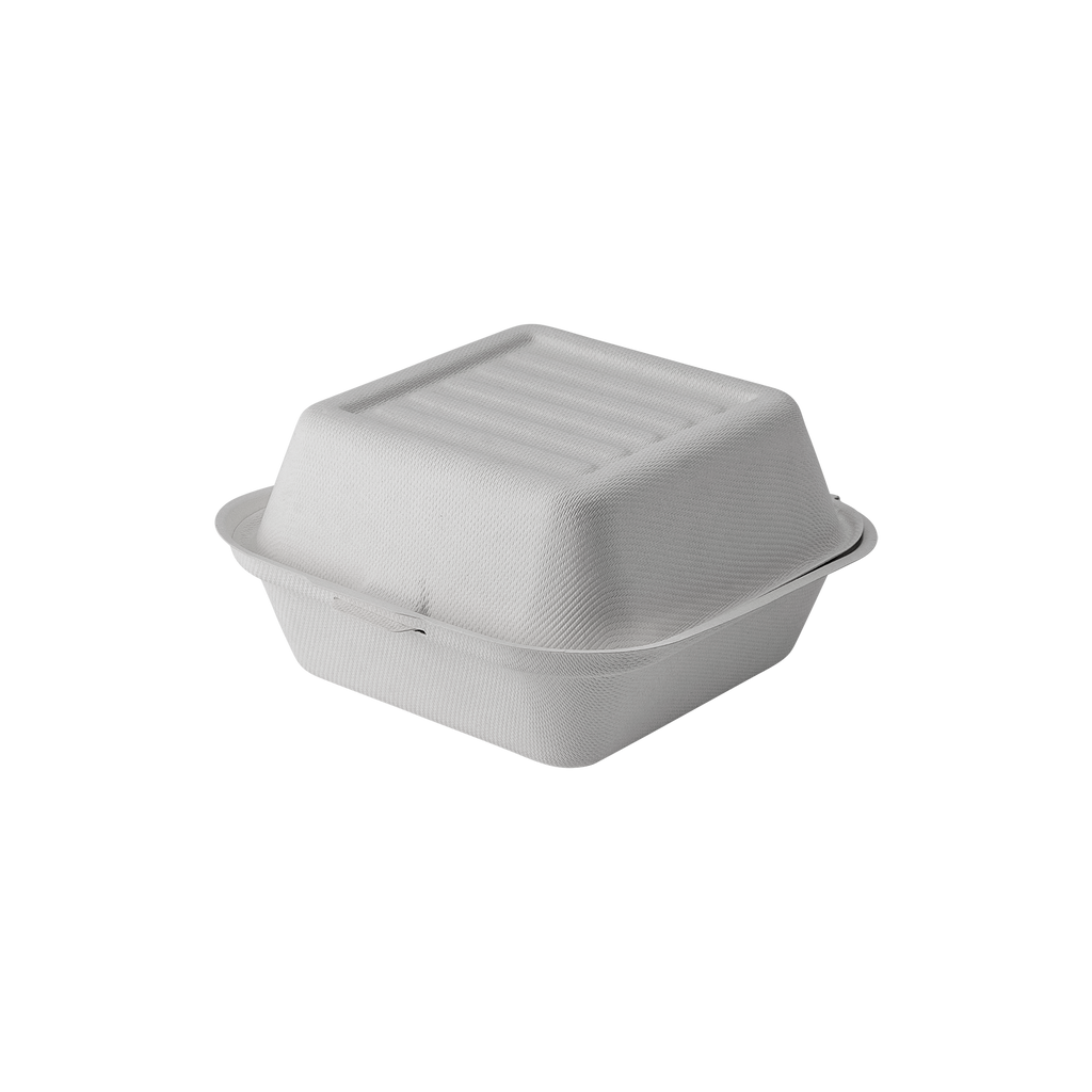 CaliWare 6'' x 6'' x 3'' No PFAS Added Natural Bagasse Hinged Containe